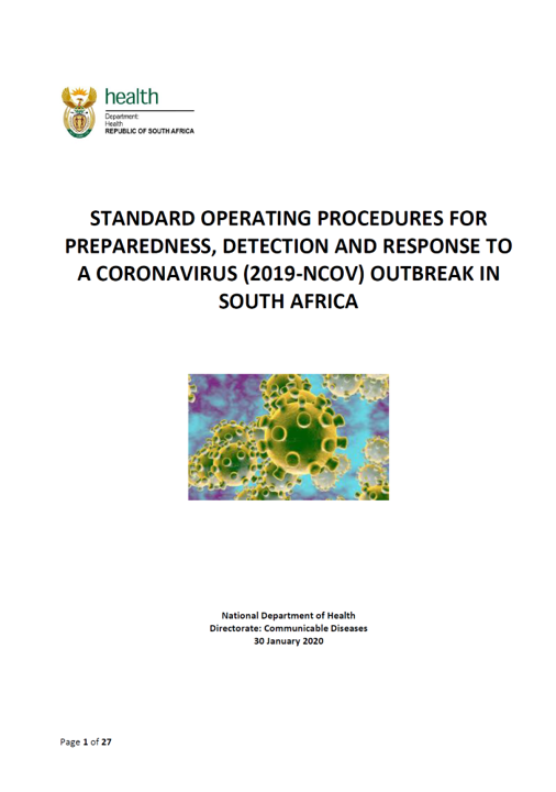 Department of Health: Standard Operating Procedures For Preparedness ...