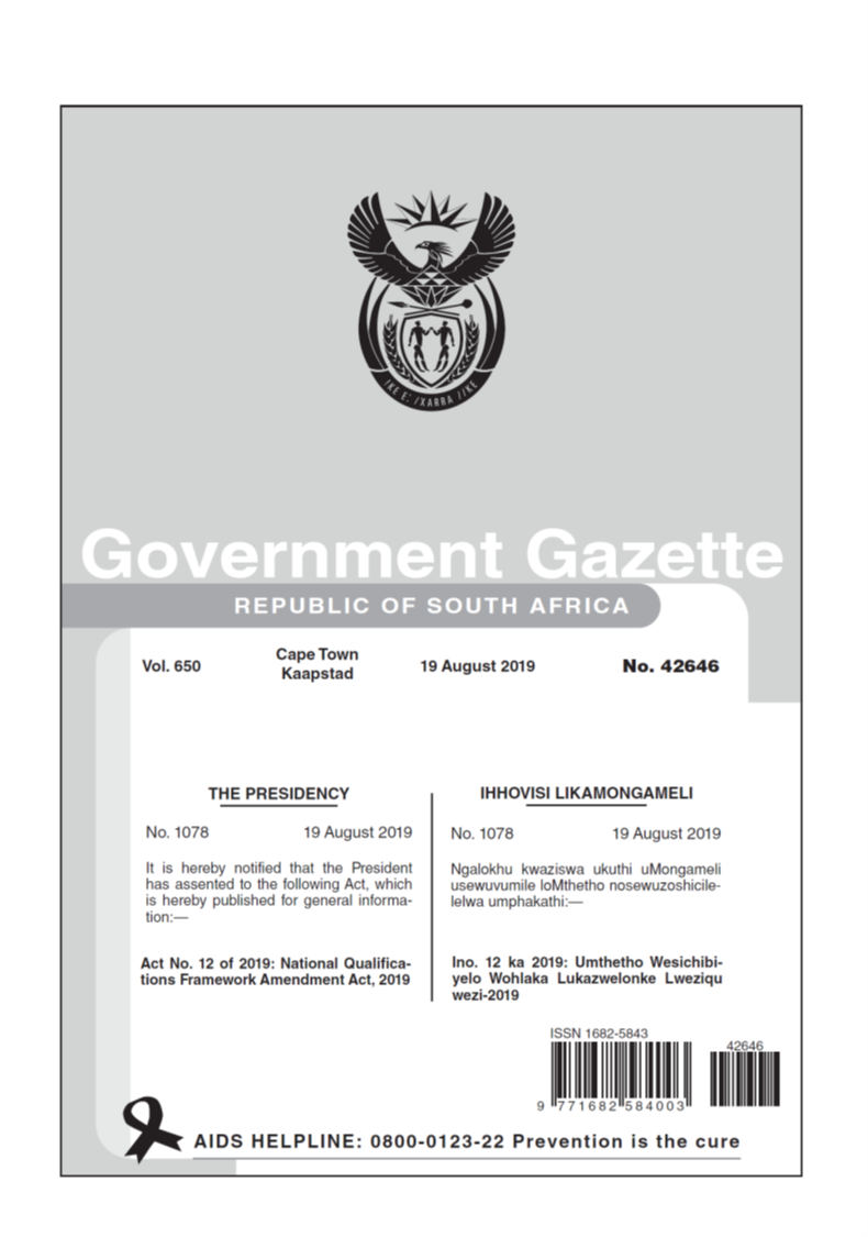 Act No.12 of 2019: National Qualifications Framework Amendment Act ...